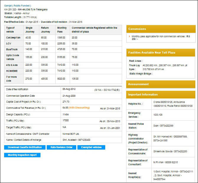 Get Information about every Toll Plaza in the country (Rates and other ...