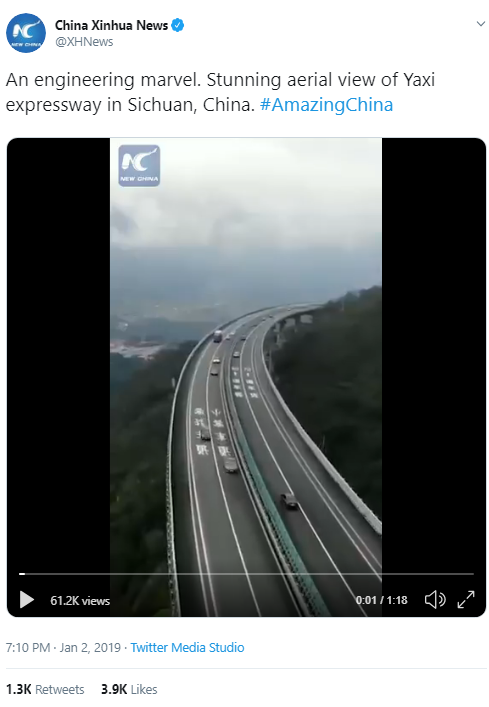 The video is of Yaxi Expressway in Sichuan of China, not the one ...