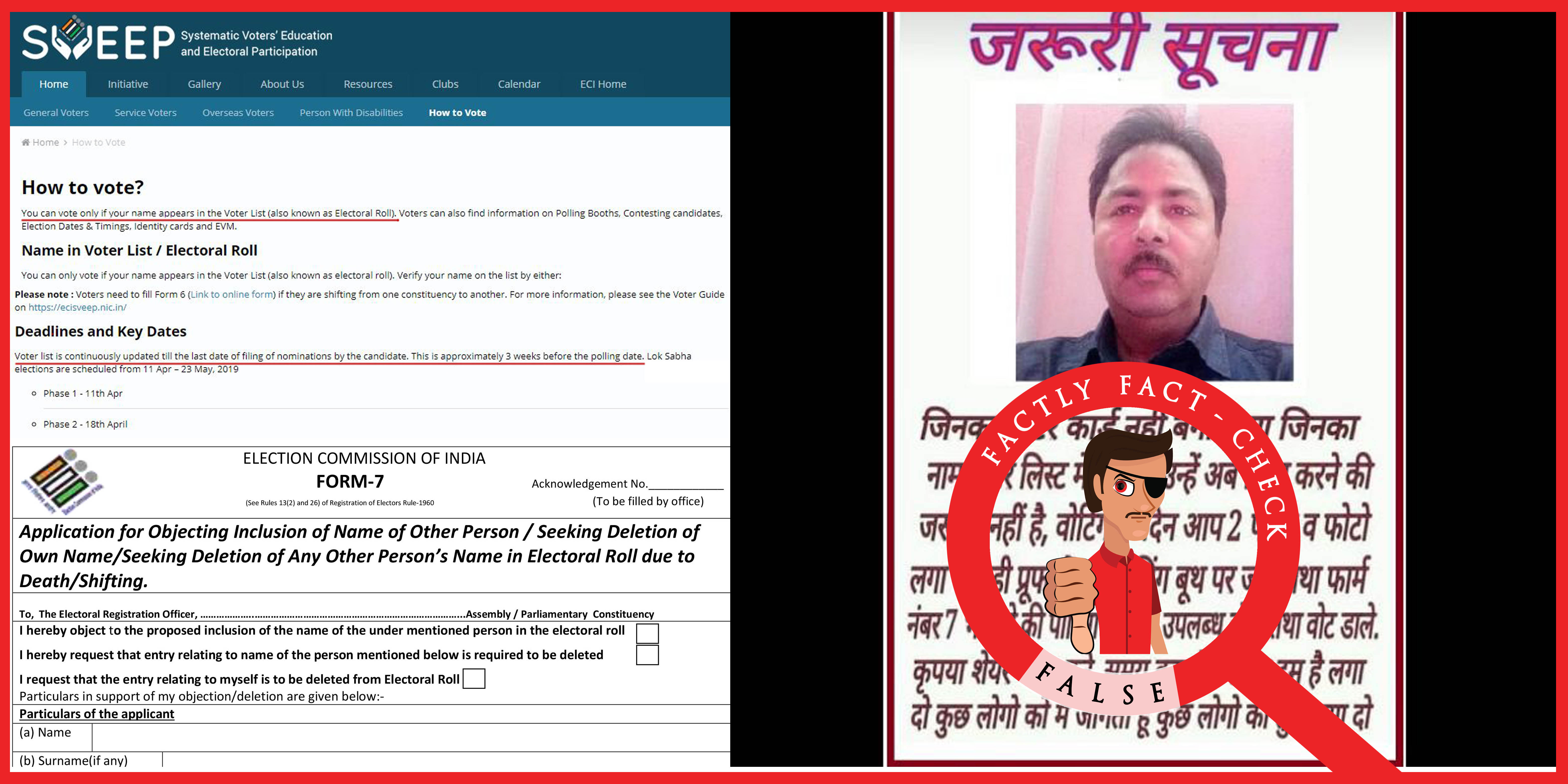 One cannot vote if his name is not on the voter list. Form 7 is for the ...