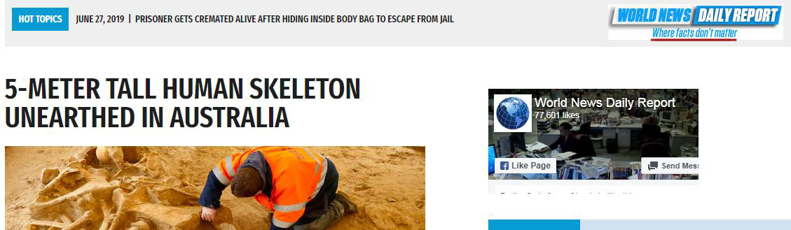 A 5-meter human skeleton has not been unearthed in Australia. It is a ...