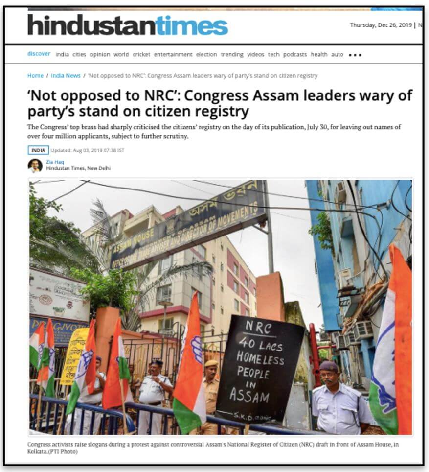 Political Parties & their Changing stands on NRC & CAA