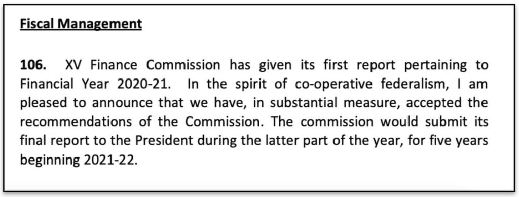 What did the 15th Finance Commission recommend for 2020-21?