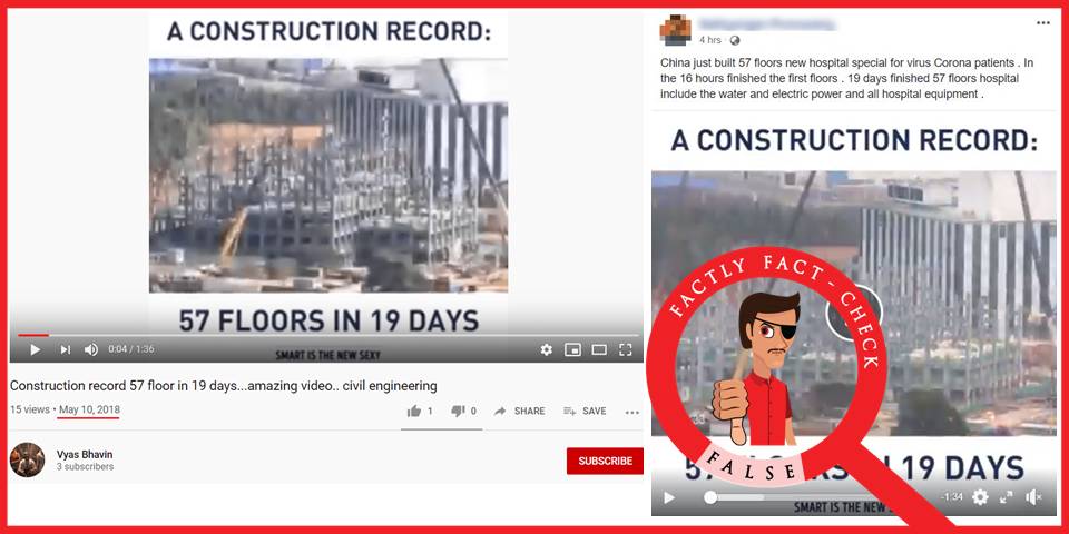 No, the video doesn’t show the new hospital set up by China for Coronavirus patients - FACTLY