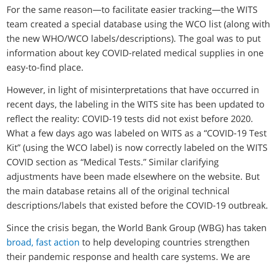 Neither has the World Bank exported COVID-19 testing kits in 2018 nor ...