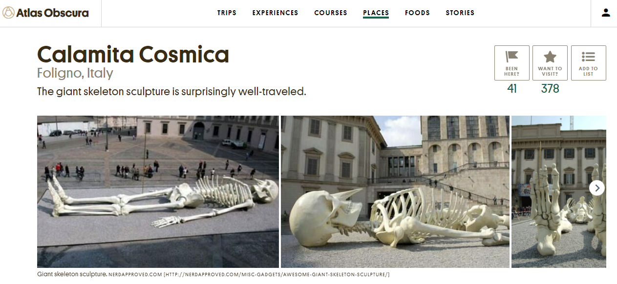 The sculpture of a giant human skeleton by an Italian artist is falsely ...