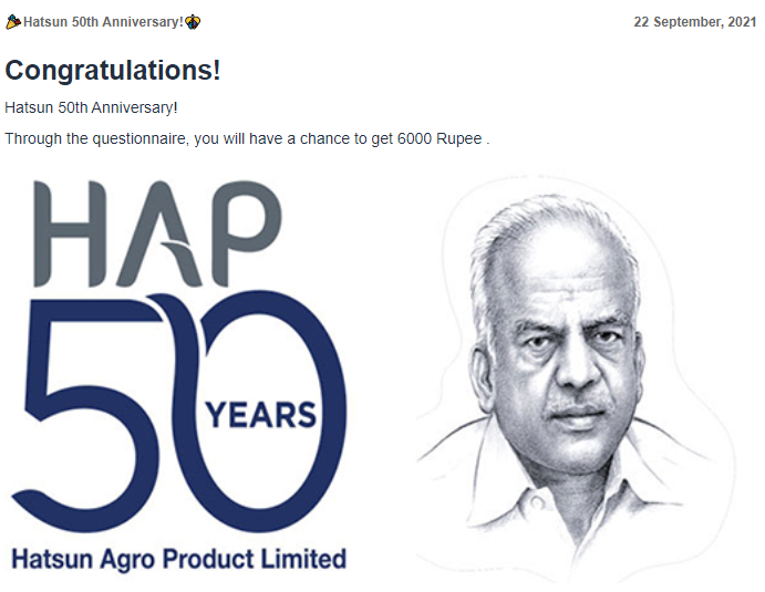 This purported ‘HAP’ website conducting an online survey for gifting ...