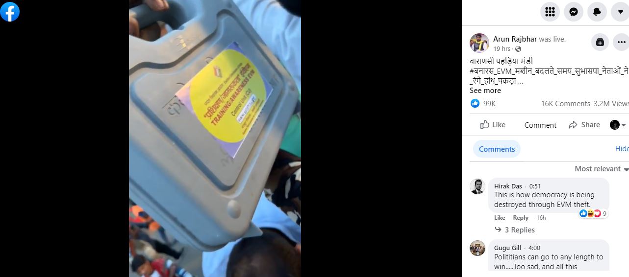 The ‘Training/Awareness EVM’ sticker can be seen on the EVMs caught in ...