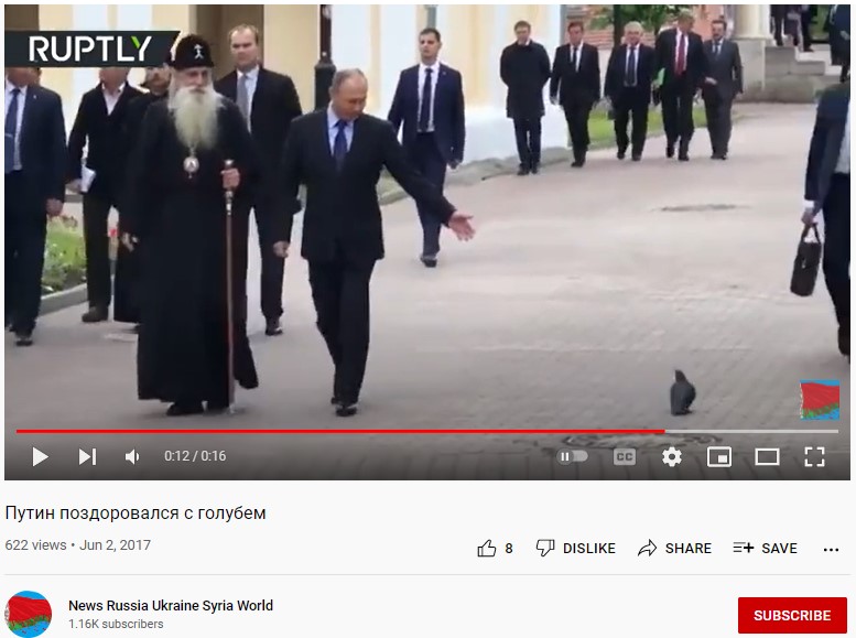 Digitally edited visuals shared as a pigeon saluting Russian President ...