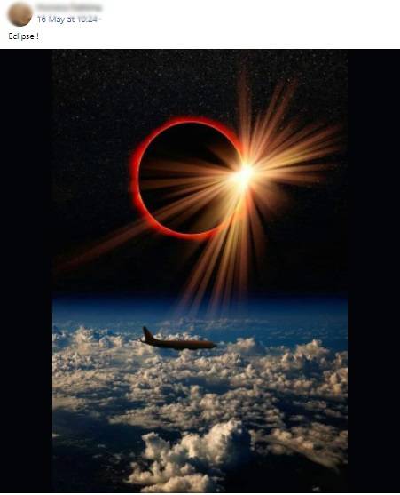 This photo of an airplane on a solar eclipse day is digital artwork ...