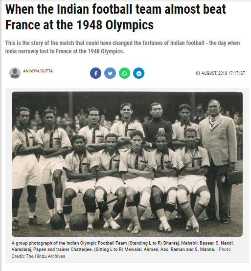 Indian football team members played the 1948 Olympic match barefoot out of habit, not because of ...