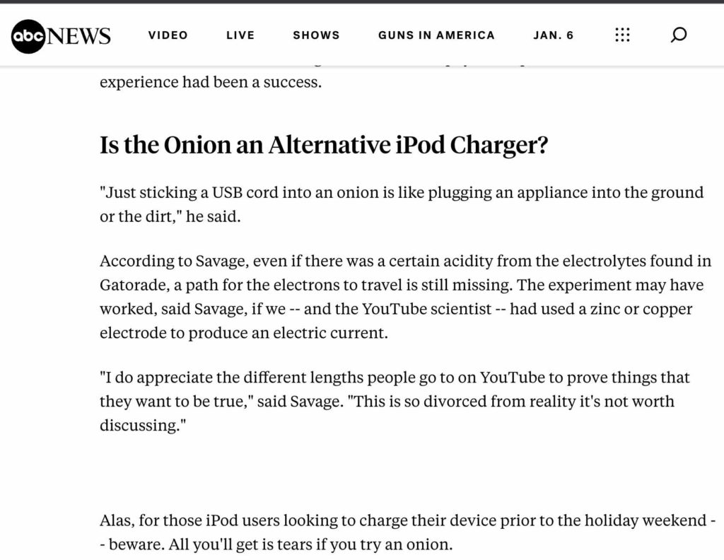 One cannot charge a mobile phone using Onions in the way it's shown in ...