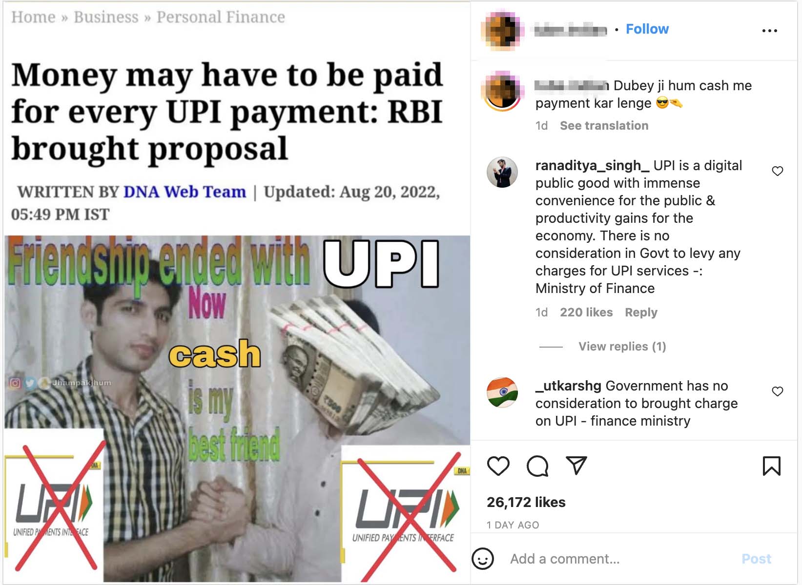 RBI has not released any official order on charges related to the UPI ...