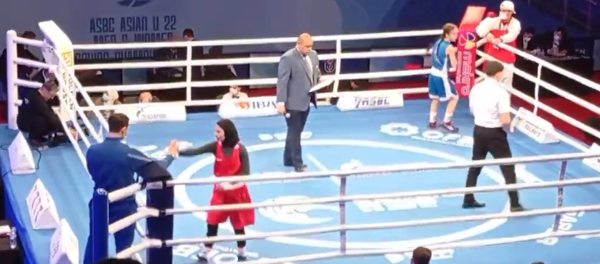 Clipped video shared as visuals of a Muslim woman boxer preventing the ...