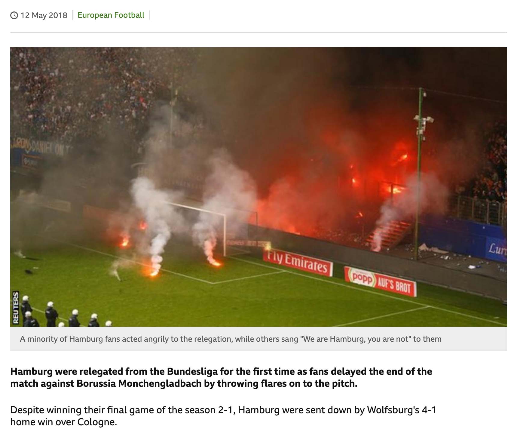 Old video of football fans lighting flares in a stadium is falsely ...