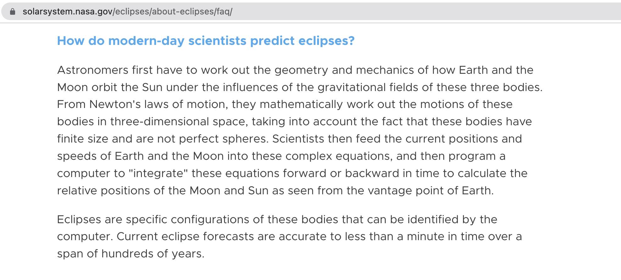 NASA did not accept that accurate information regarding Solar eclipses can be found only in the ...