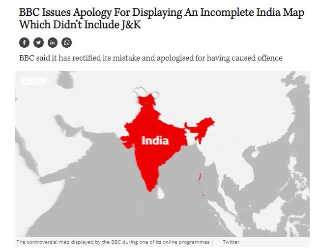 This image of BBC displaying a distorted map of India is not related to ...