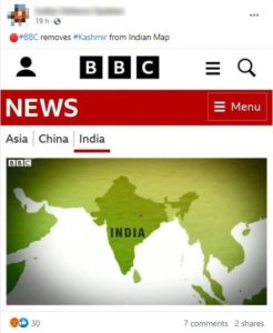 This image of BBC displaying a distorted map of India is not related to ...