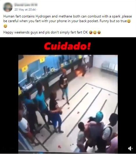 This video does not show a phone explosion because of human farting ...