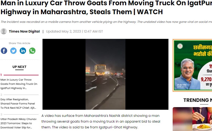 This video of a man throwing goats from a moving truck is from ...