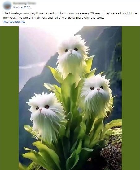 AI-Generated image shared as the picture of a monkey flower that blooms ...