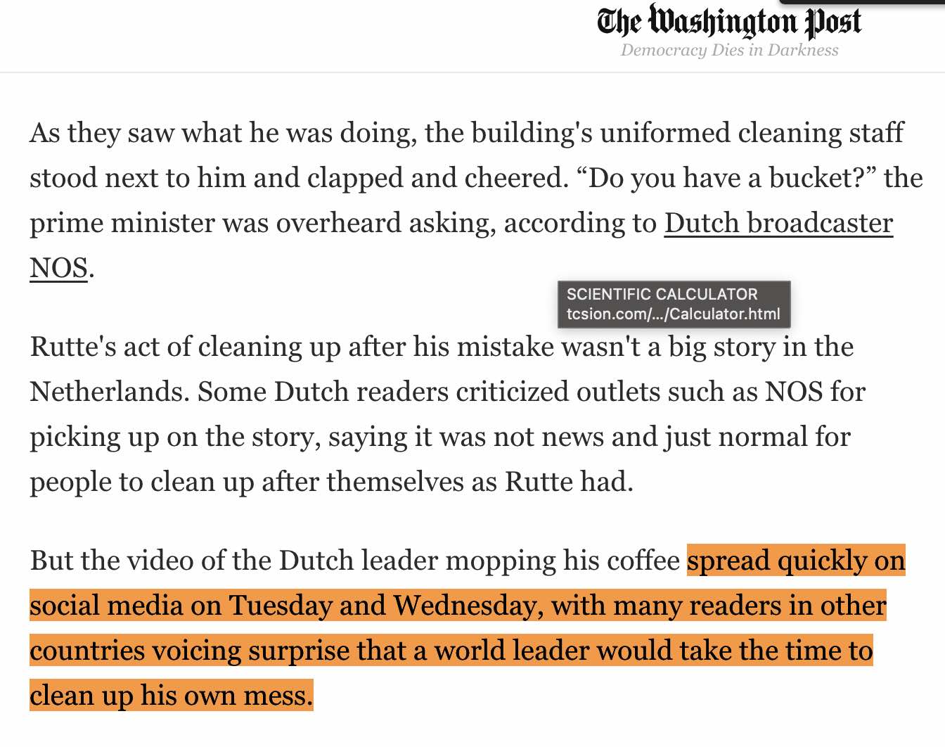 An old video of the Netherlands PM mopping floor is being shared as an incident that happened ...