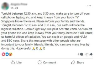 This viral message advising people to switch off their phones for protection from cosmic rays is ...