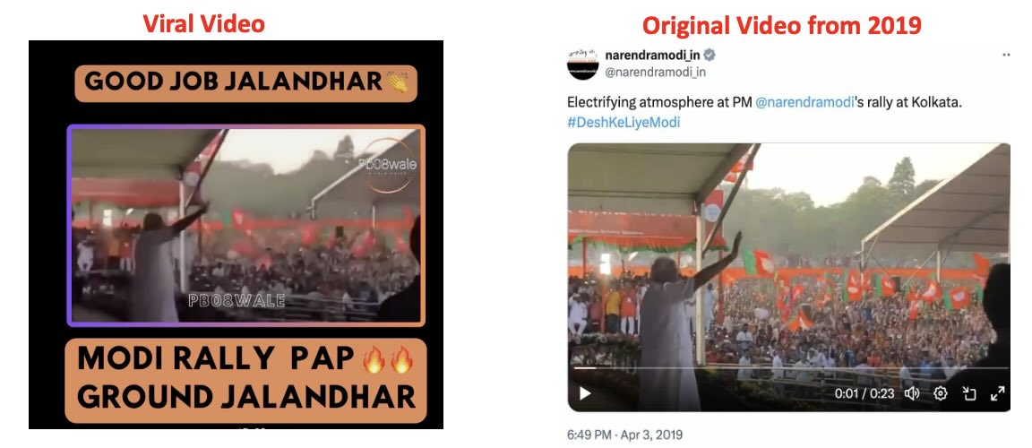 Narendra Modi’s 2019 Kolkata rally video shared as his Jalandhar rally visuals from 2024 General ...
