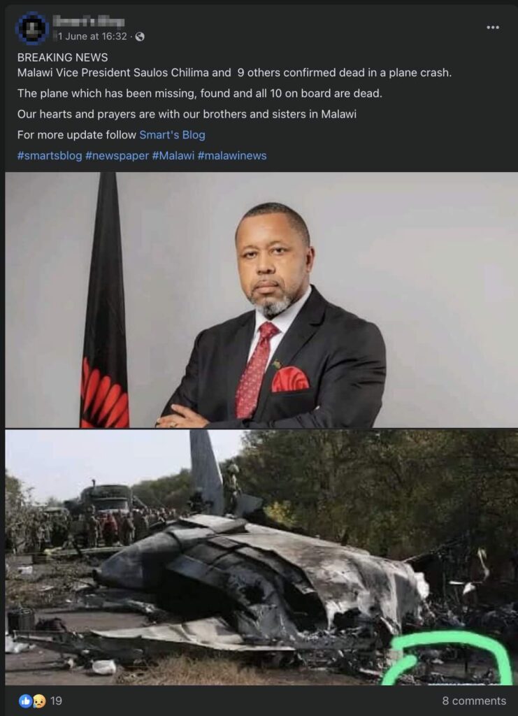 An Old and Unrelated photo falsely shared as visuals of the Malawi vice ...