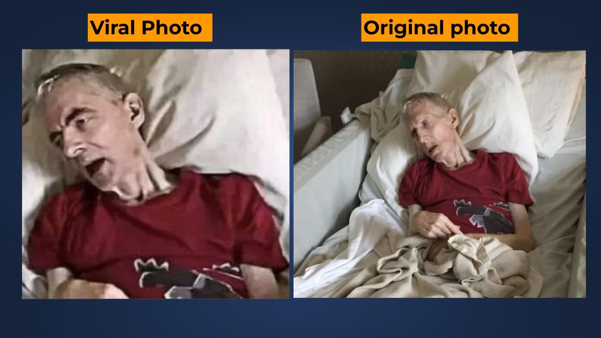 A digitally edited photo is falsely shared as a real photo of a sick ...