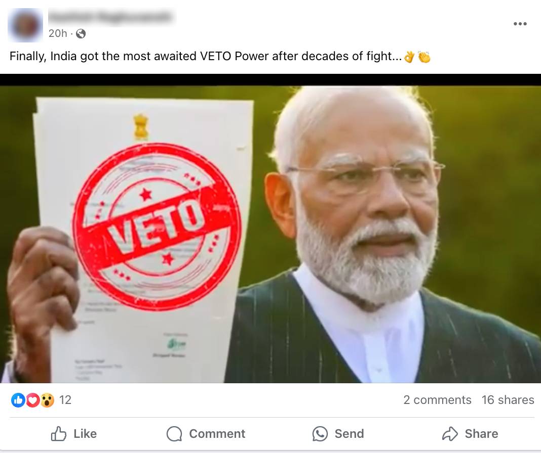 India is not yet a permanent member of the UNSC and does not have Veto ...