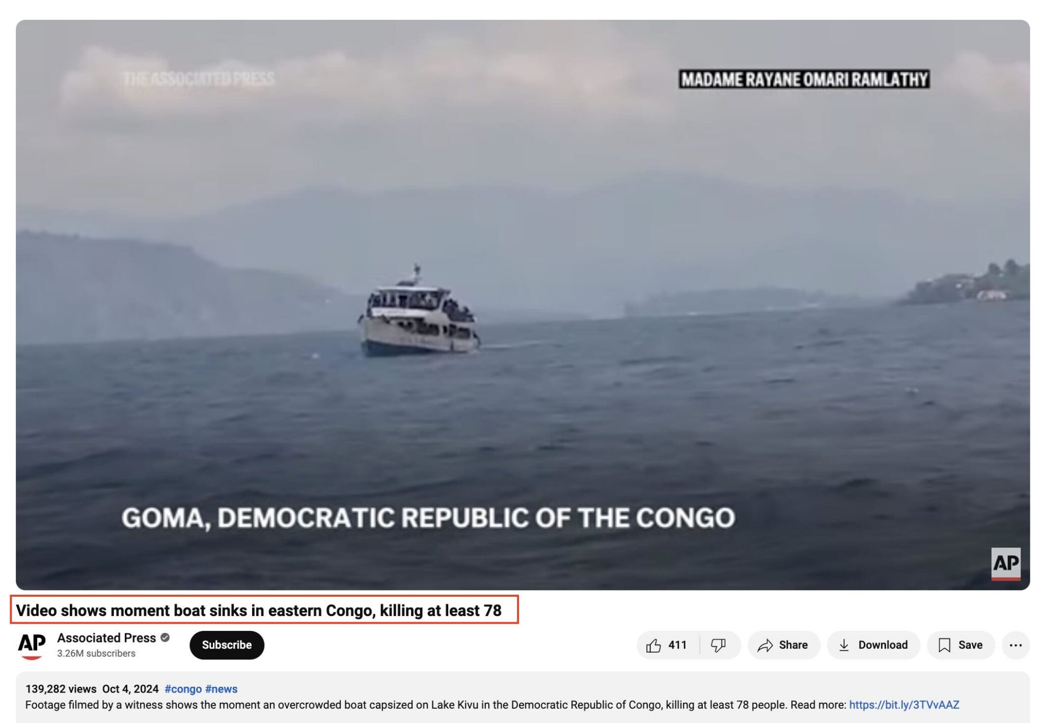 Video of a boat capsizing in Congo's Lake Kivu is being falsely shared ...