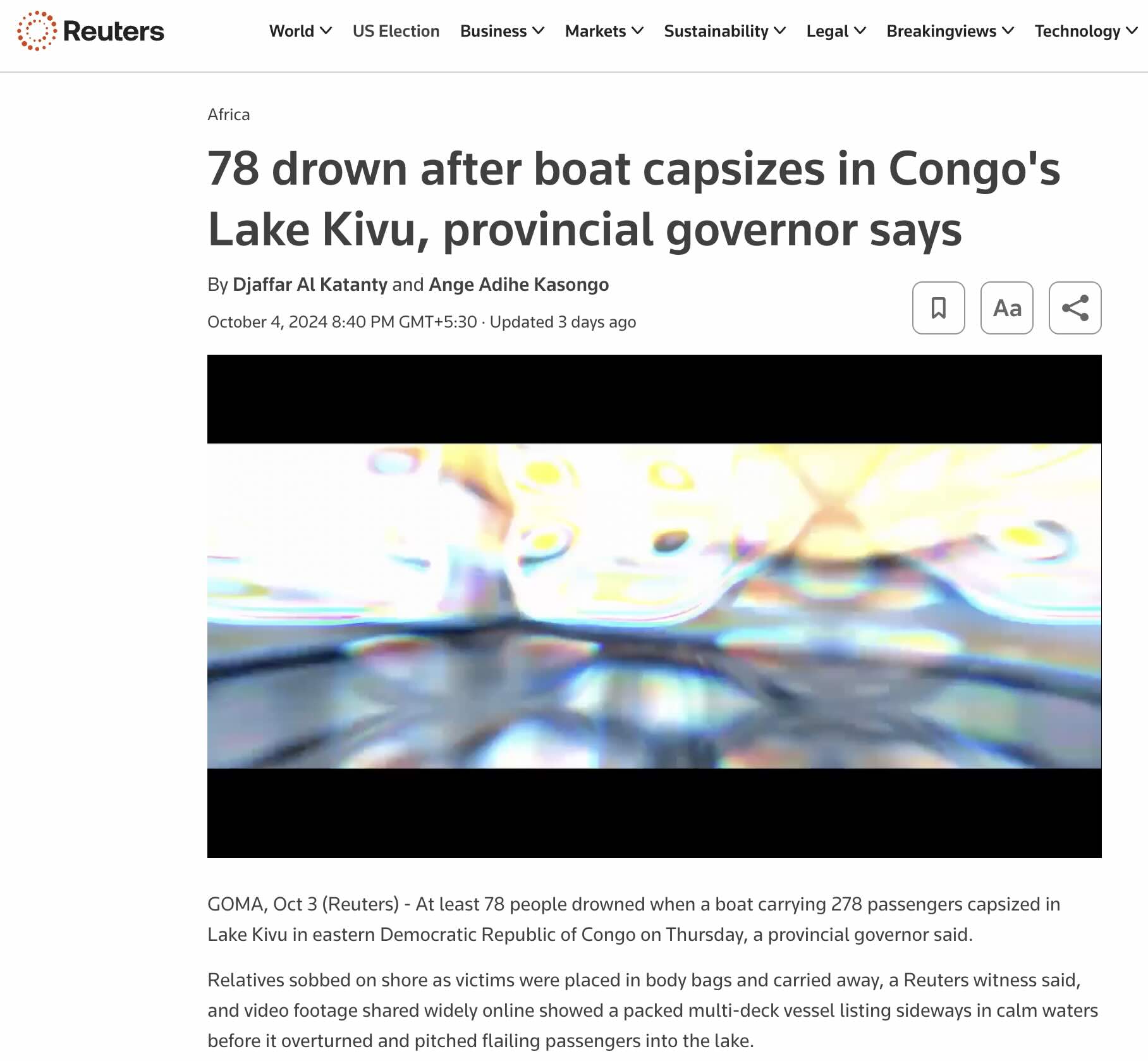 Video of a boat capsizing in Congo's Lake Kivu is being falsely shared ...