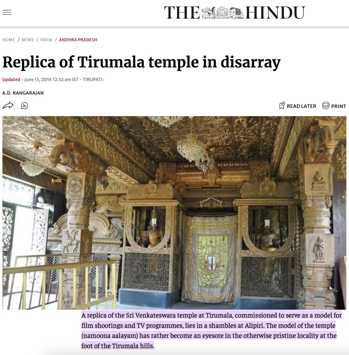 The viral video shows a replica of the Tirumala-Tirupati temple located ...