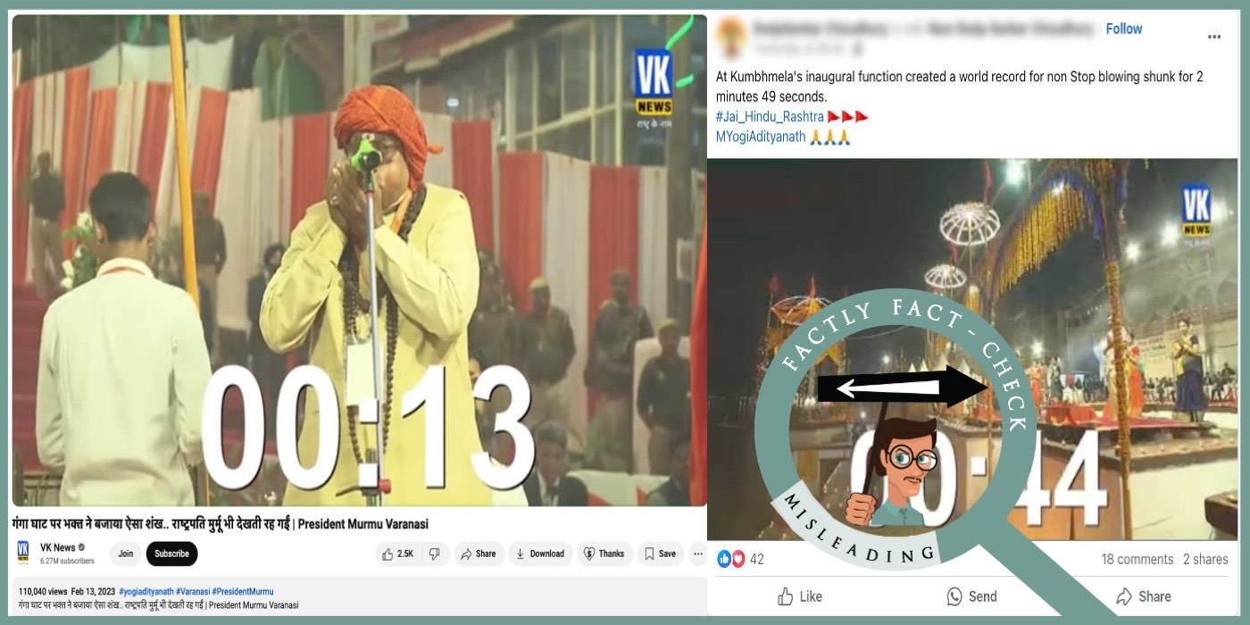 A 2023 video of a man blowing a conch shell during the Ganga Aarti in ...