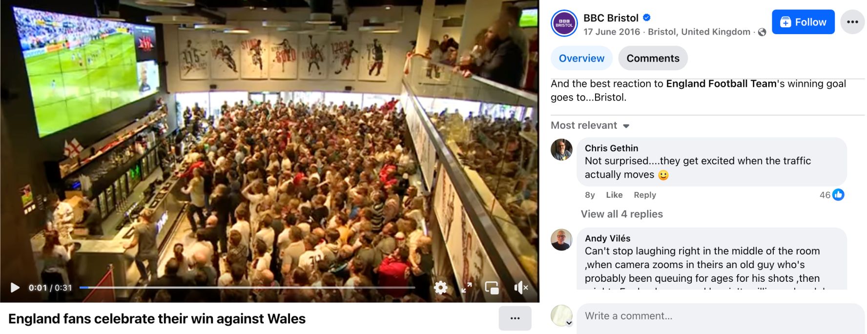 A video of football fans celebrating England's Euro 2016 win is ...
