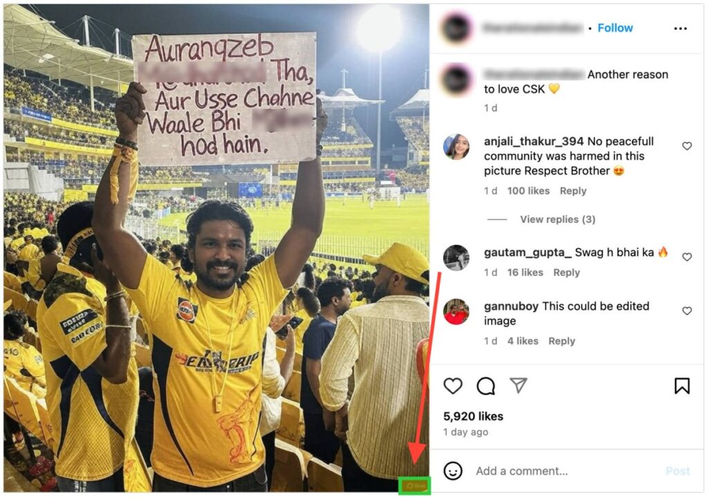 The viral image of a CSK fan holding a placard with offensive language ...