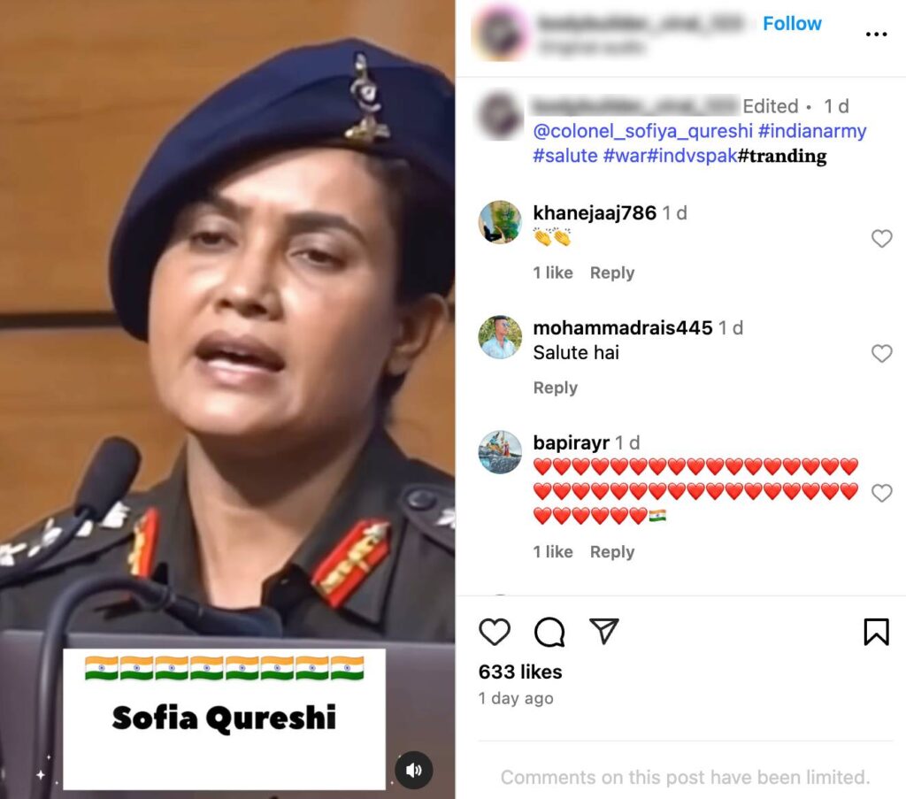 The viral video of Indian Army Colonel Sofiya Qureshi stating that she is a Muslim but not a ...