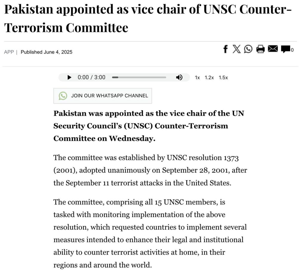 Pakistan was appointed Vice-Chair of the UNSC Counter-Terrorism ...