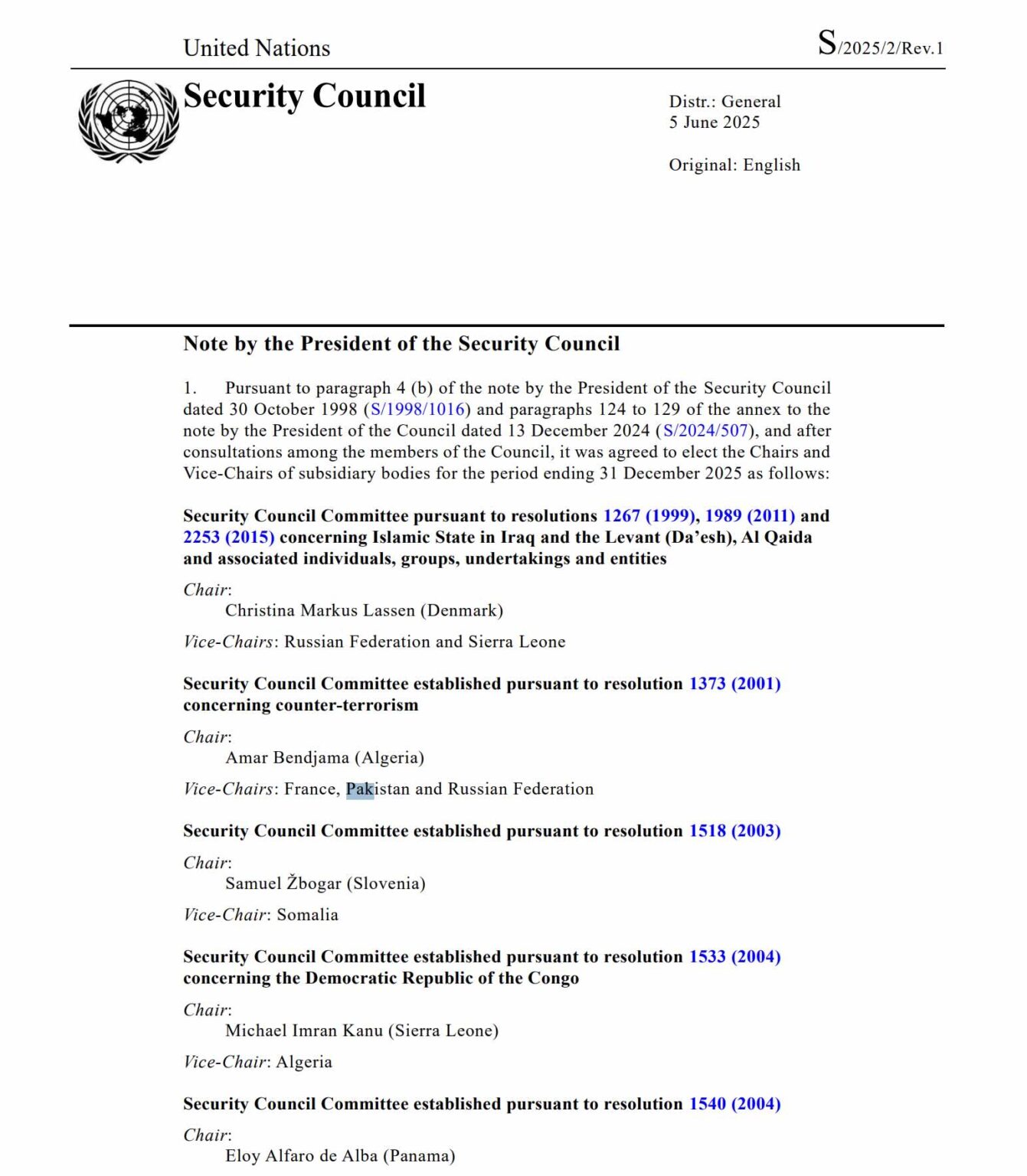 Pakistan was appointed Vice-Chair of the UNSC Counter-Terrorism ...