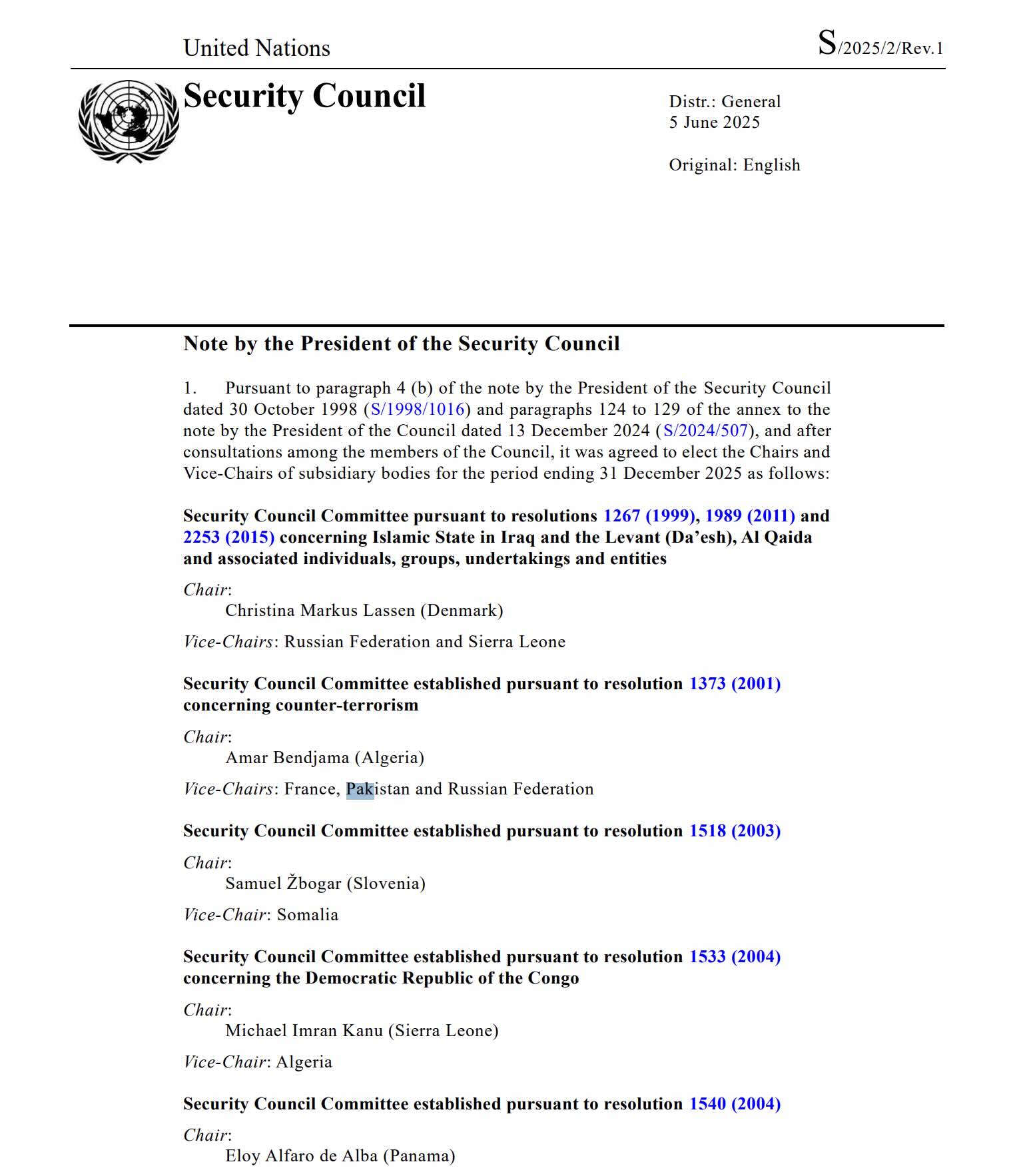 Pakistan was appointed Vice-Chair of the UNSC Counter-Terrorism ...