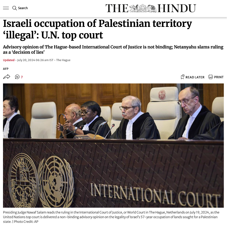 ICJ Declares Israel’s Occupation of Palestinian Territories Illegal ...