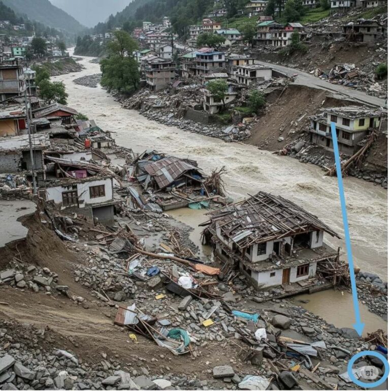 An AI-generated image is falsely shared as showing the aftermath of the Uttarkashi cloudburst ...