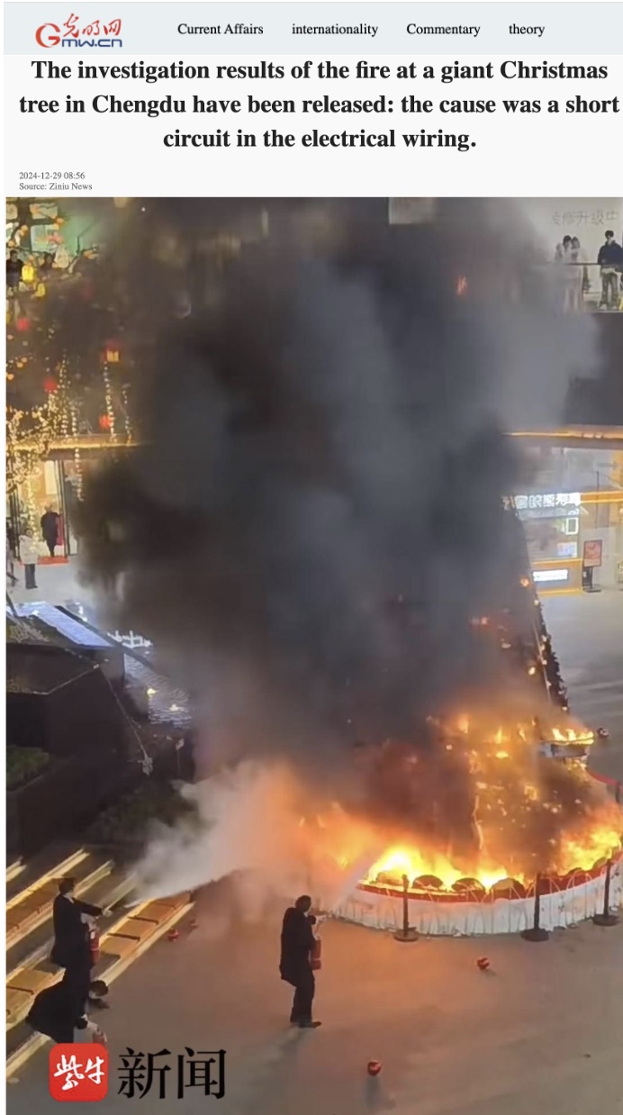 This video of a giant Christmas tree accidentally catching fire in ...